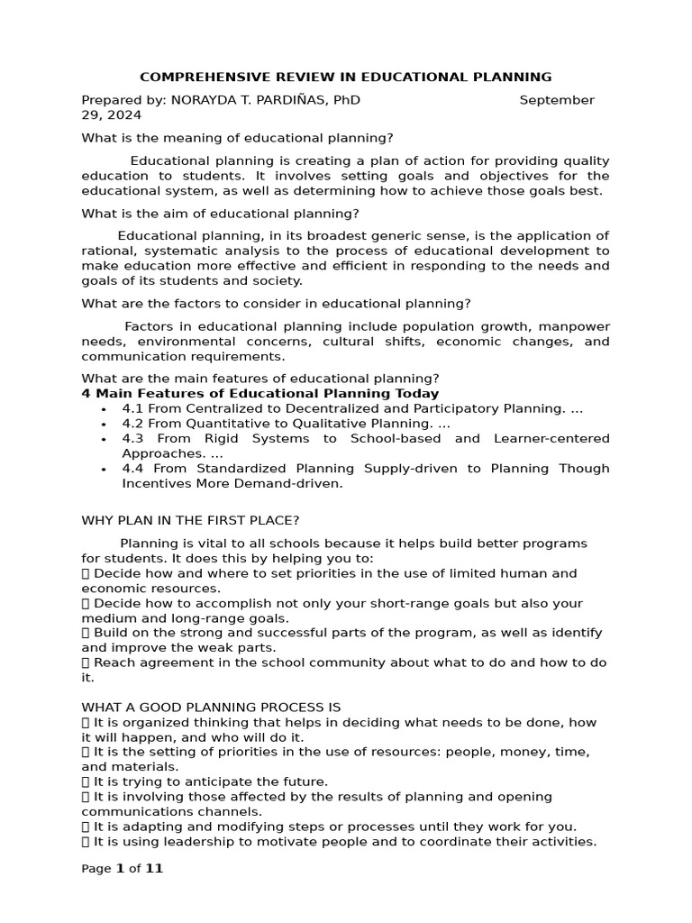 Educational Planning: Key Concepts & Process | PDF | Planning | Goal