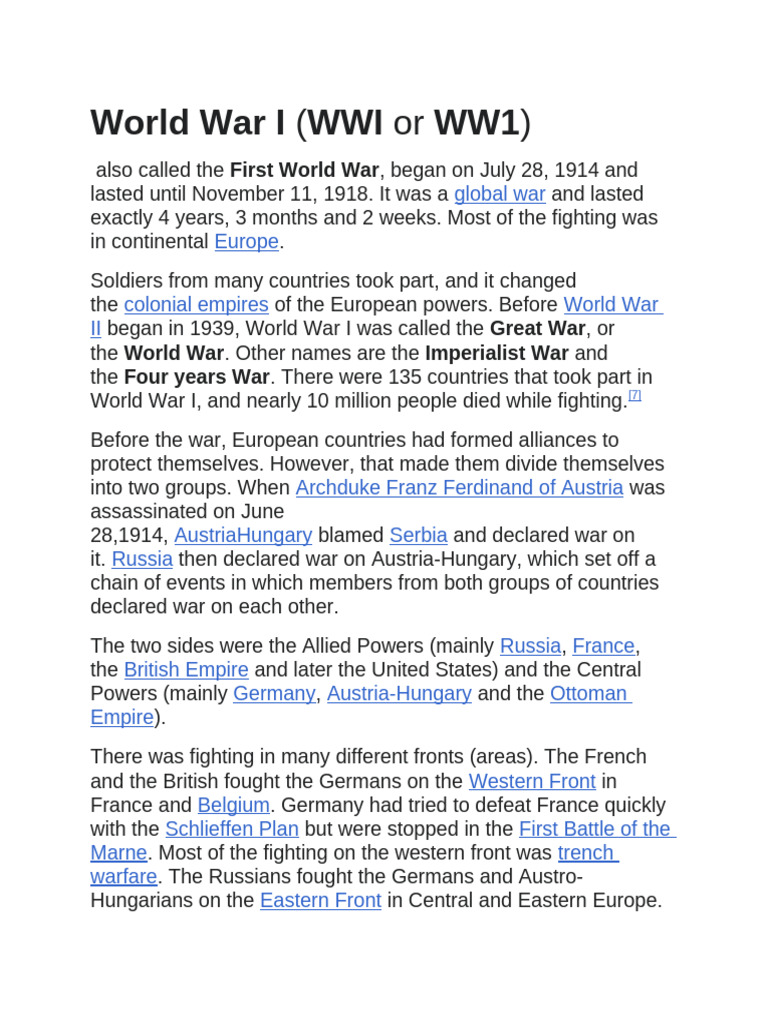 Overview of World War I Causes and Impact | PDF | World War I | Allies ...