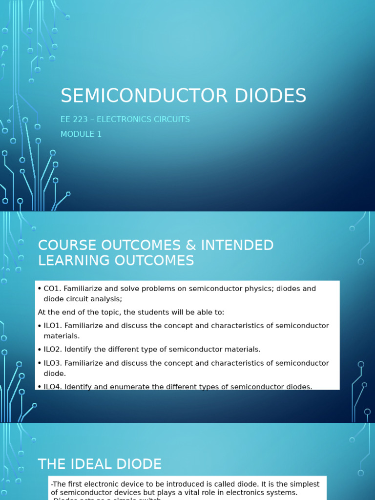 ECE 223 Module 1 Semiconductor Diodes | PDF | P–N Junction | Semiconductors