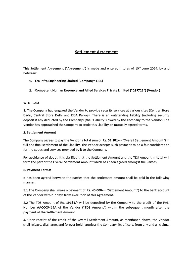 Settlement Agreement - Draft Satbir | PDF