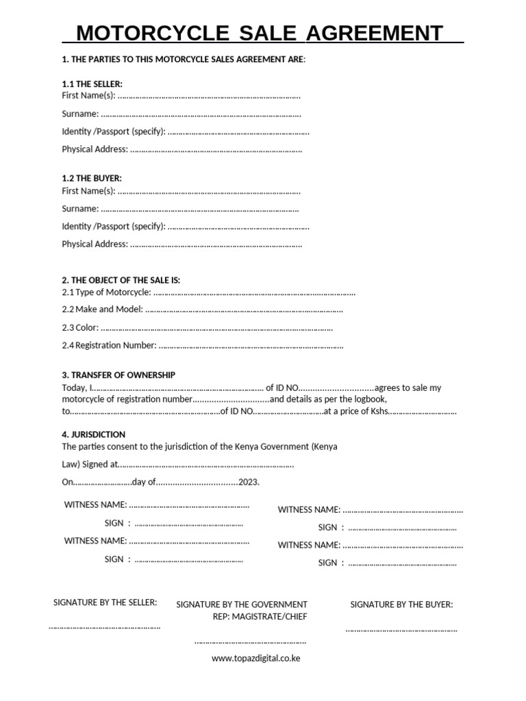 Motorcycle Agreement | PDF