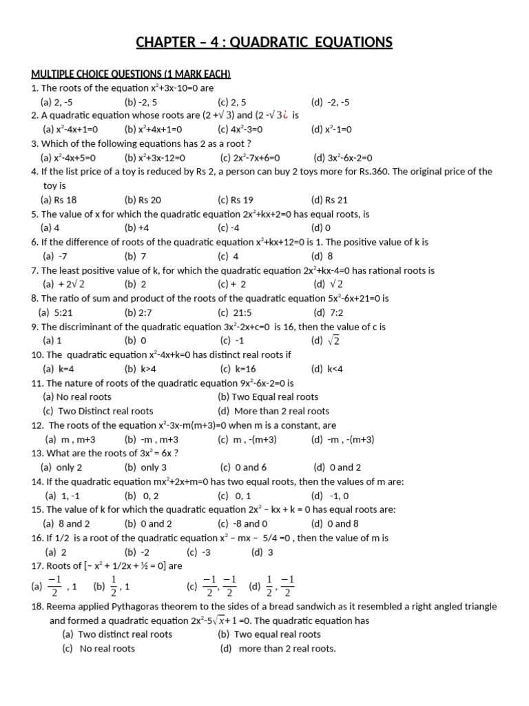 Ch.4 Quadratic Equations | PDF | Square Root | Quadratic Equation