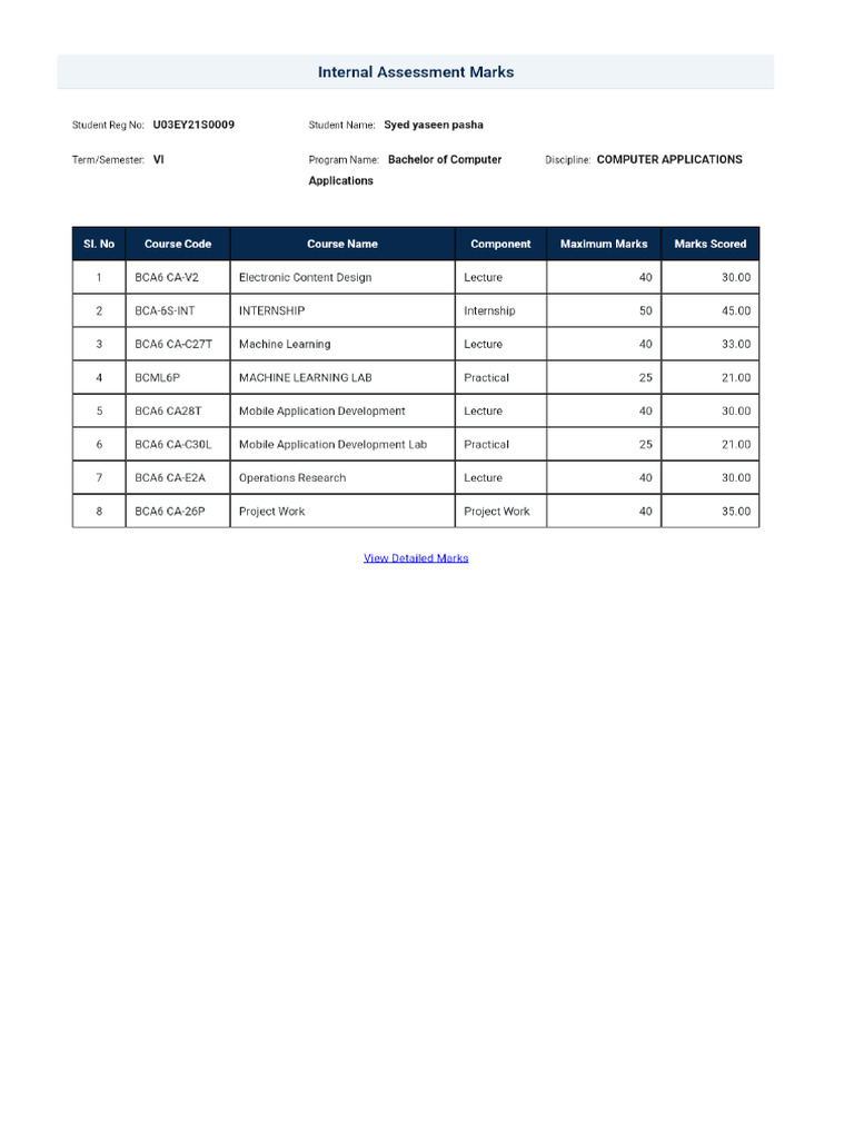 Student Internal Assessment Marks | PDF
