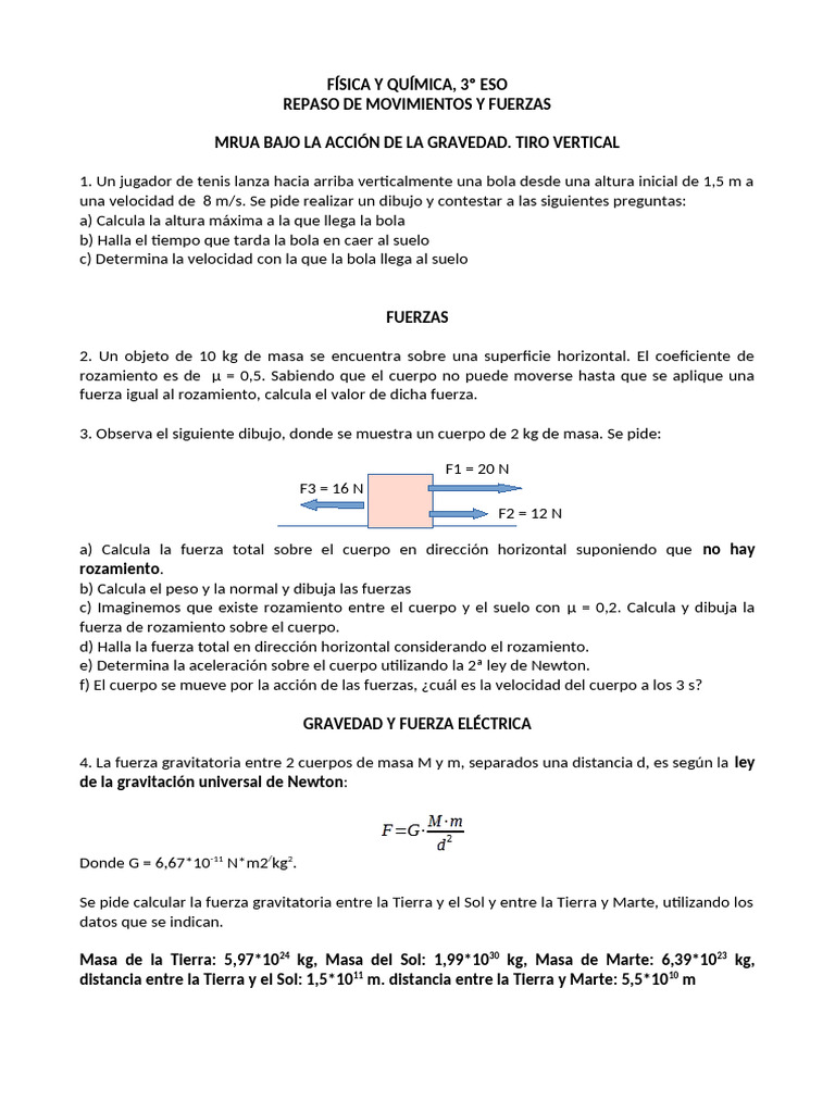 Repaso Movimientos y Fuerzas | PDF | Fuerza | Fricción