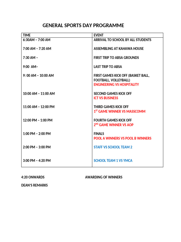 Sports Day Programme Schedule | PDF