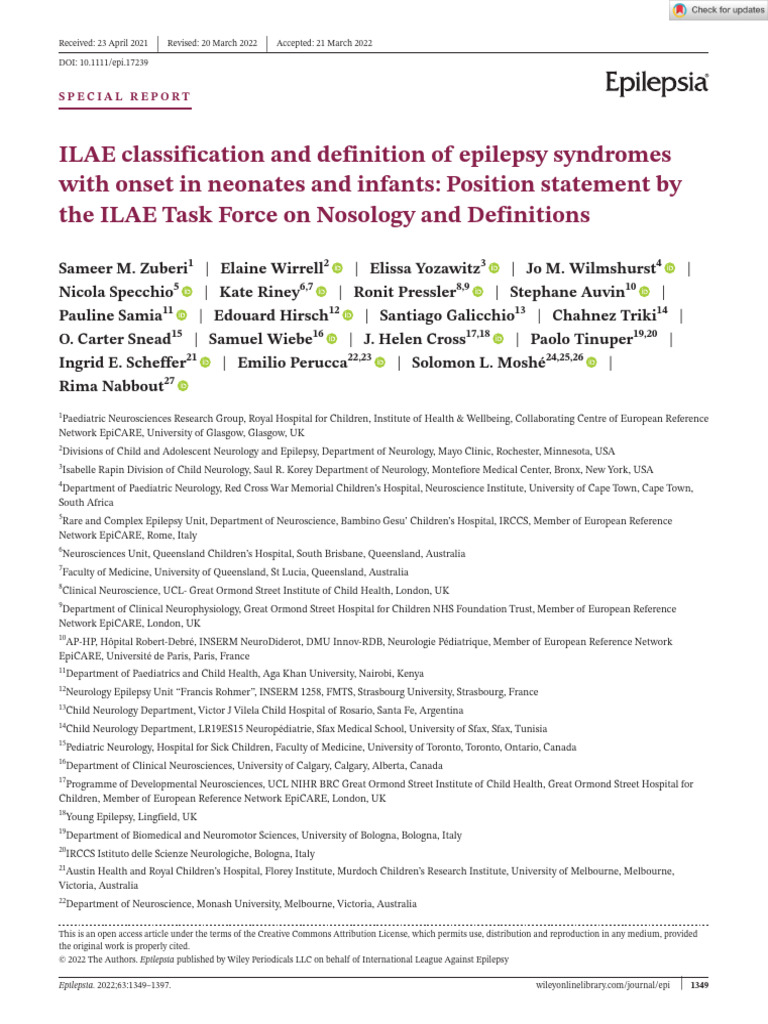 ILAE Classification and Definition of Epilepsy Syndromes With Onset in ...