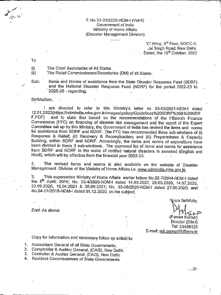 SDRF and NDRF - Norms of Assistance For Sanction of Funds From 2022 ...