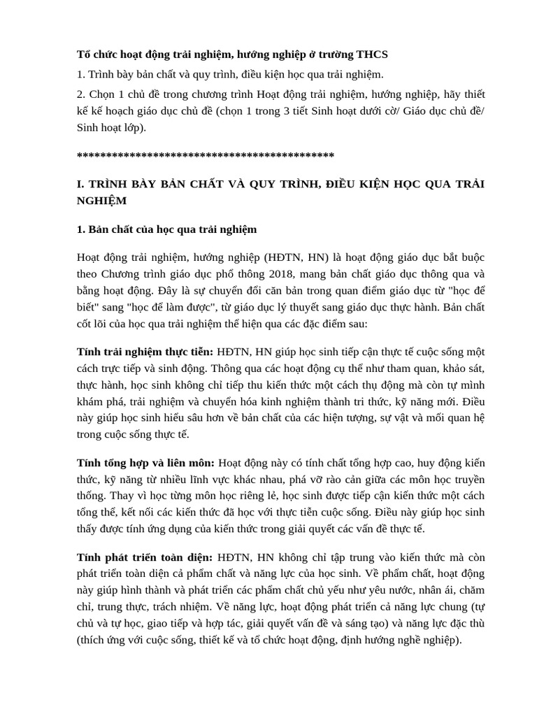Chuyen de 13 To Chuc Hoat Dong Trai Nghiem Dinh Dang | PDF