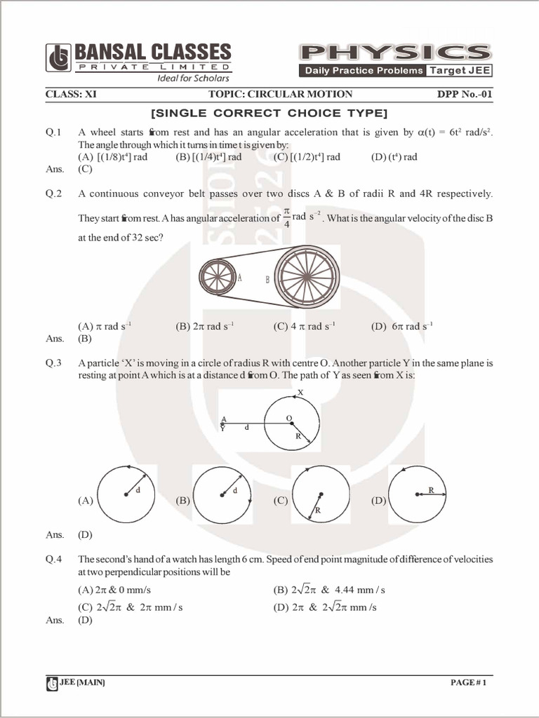 DPP-1 To 3 - Circular Motion | PDF | Acceleration | Metrology