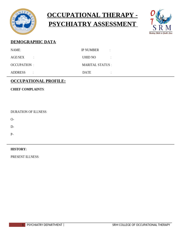 Psychiatry Assessment Template | PDF | Occupational Therapy | Psychiatry