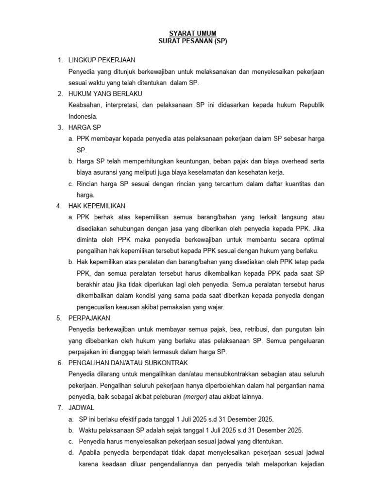 Syarat Umum Surat Pesanan Pekerjaan | PDF