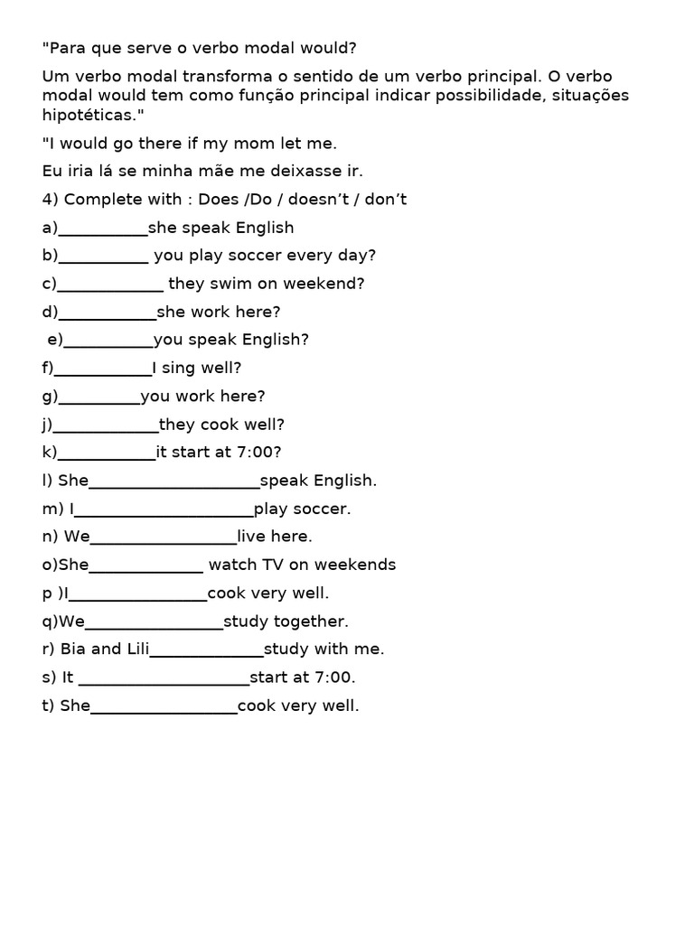 Para Que Serve o Verbo Modal Would | PDF