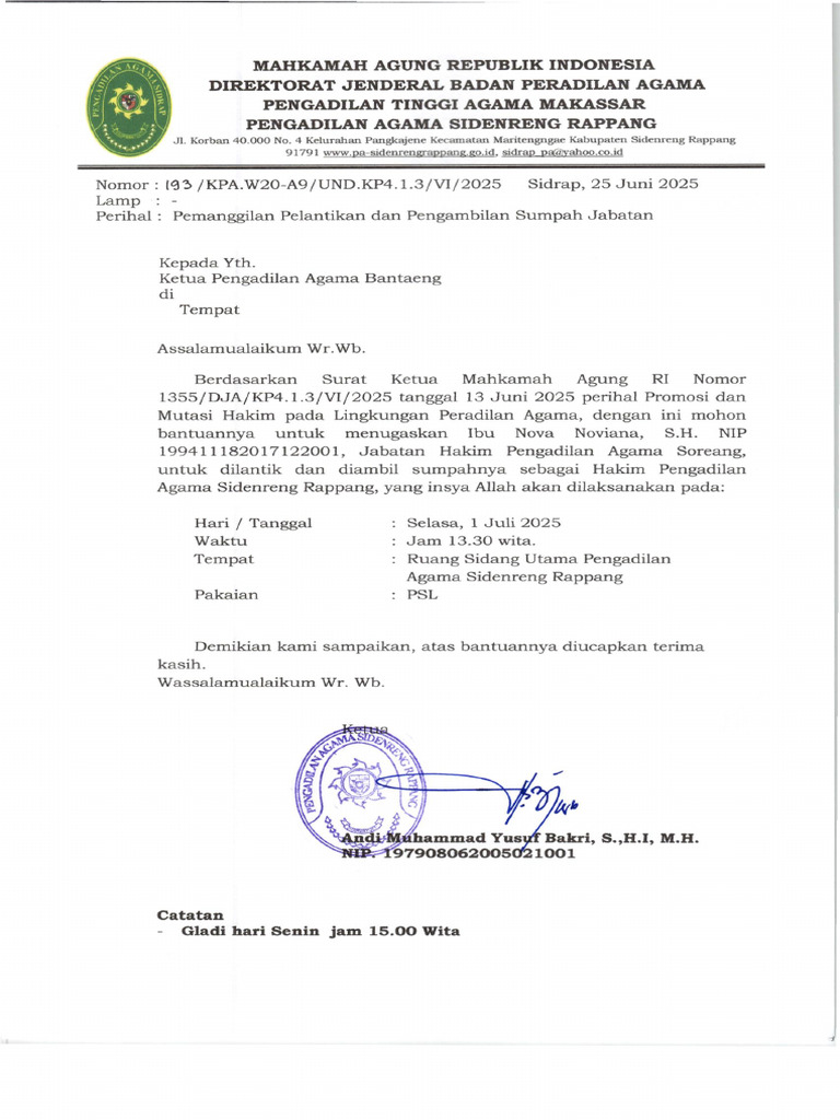 Undangan Pelantikan Ibu Nova | PDF