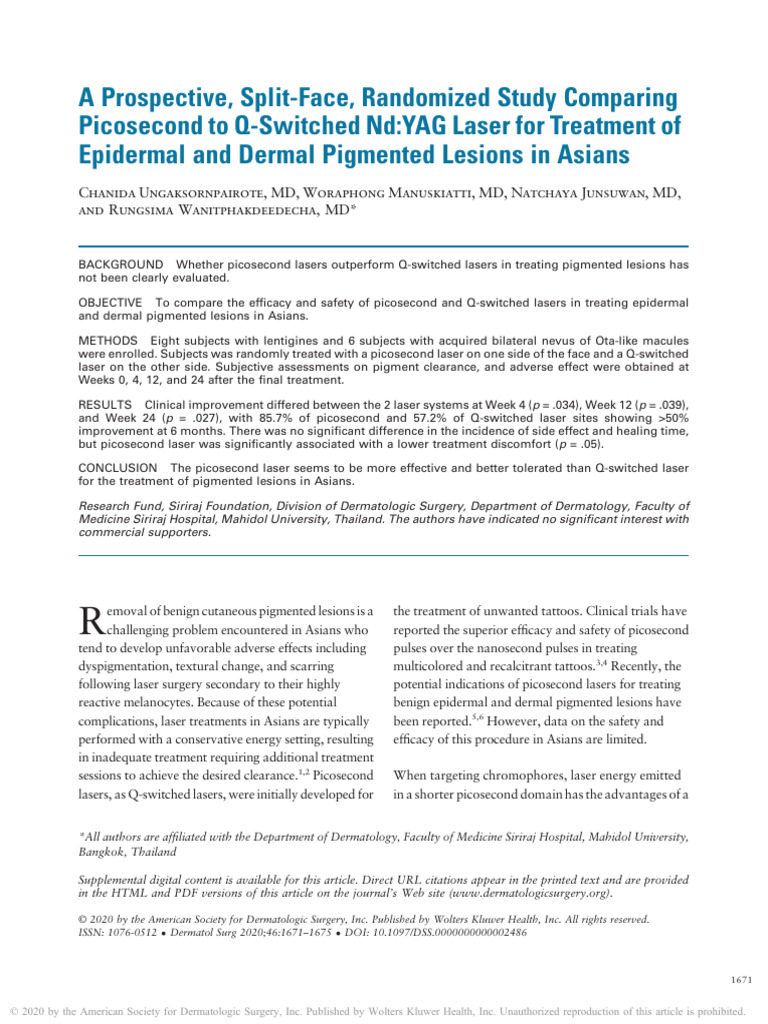 A Prospective, Split-Face, Randomized Study Comparing Picosecond to Q ...