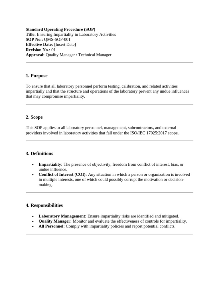 Laboratory Impartiality SOP Guide | PDF | Risk | Internal Audit
