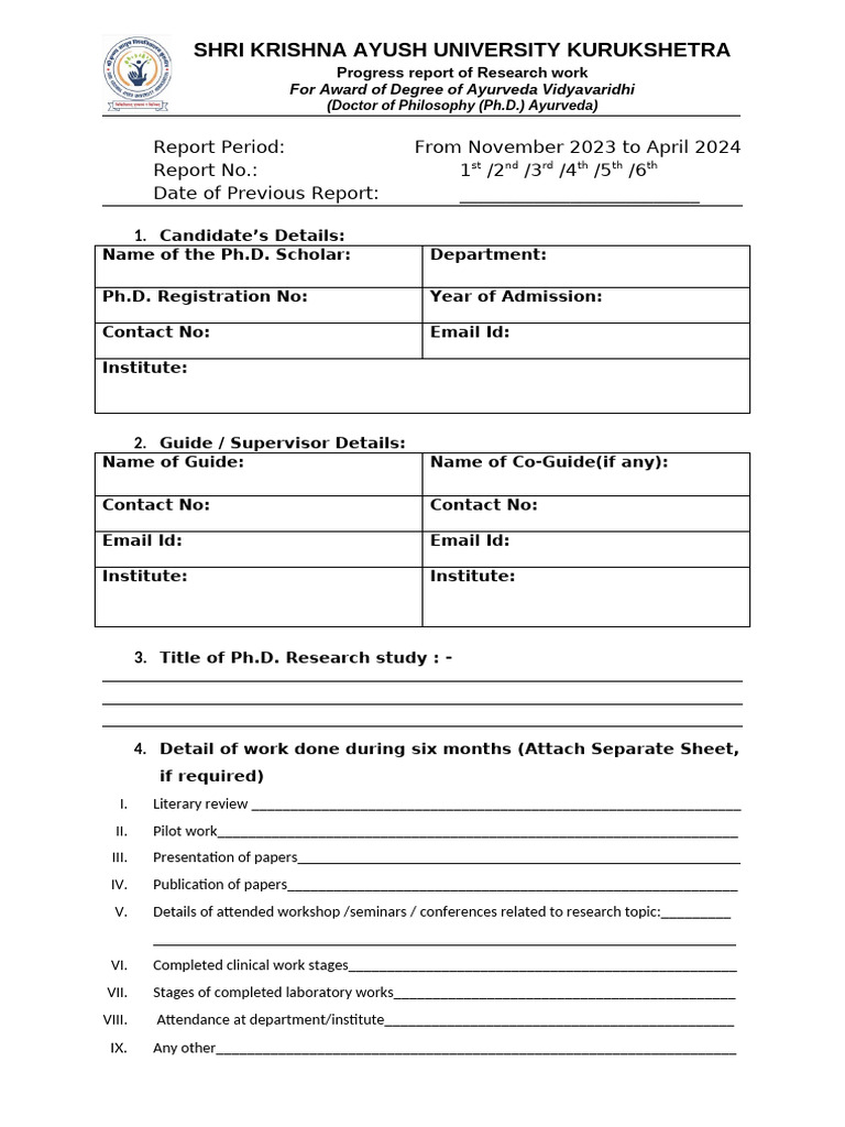 Ph.D. Research Progress Report: Ayurveda | PDF | Doctor Of Philosophy