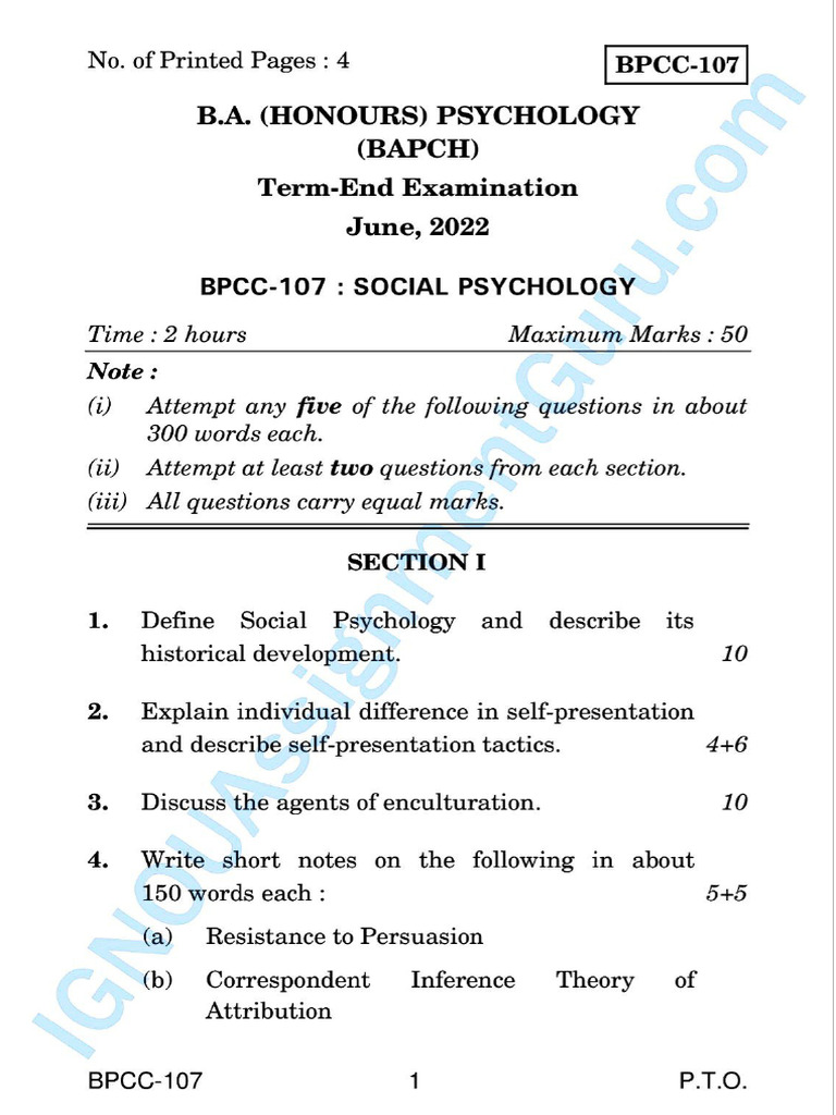 BPCC 107 Previous Questions | PDF