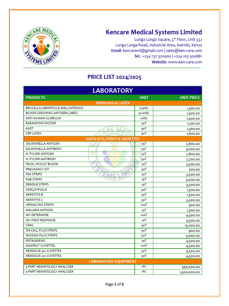 Kencare Medical Equipment Price List 2024 | PDF | Staining | Wheelchair