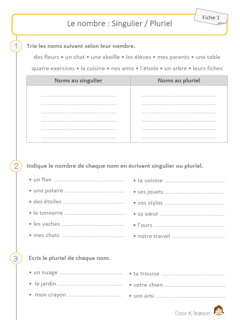 Fiches Dapplication Singulier Pluriel | PDF
