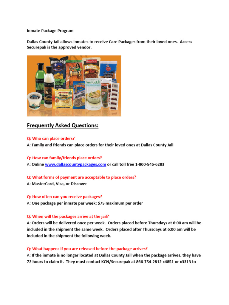 Secure Pak Inmate Commissary Program | PDF