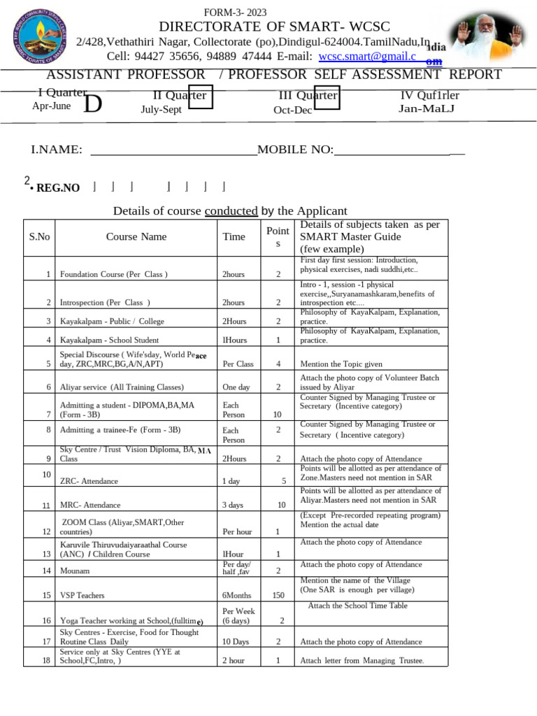 Form - 3- Self Assessment Report - English (2) | PDF