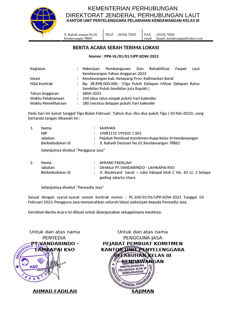 BA Serah Terima Lokasi | PDF