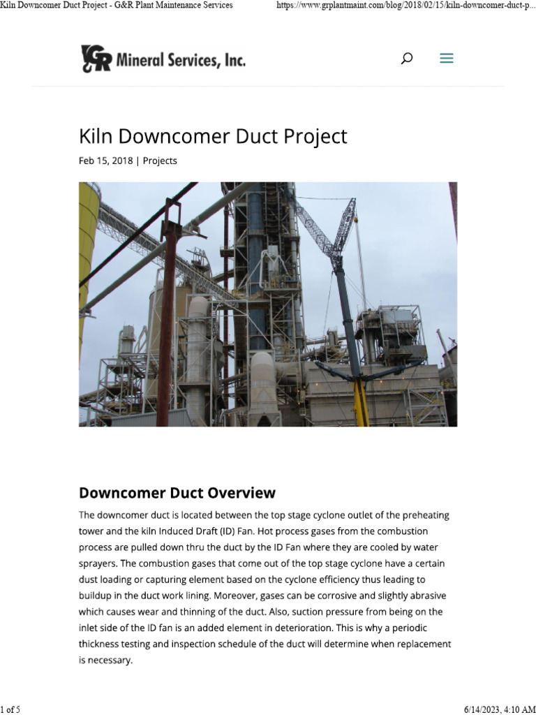 Kiln Downcomer Duct Project - G&R Plant Maintenance Services | PDF