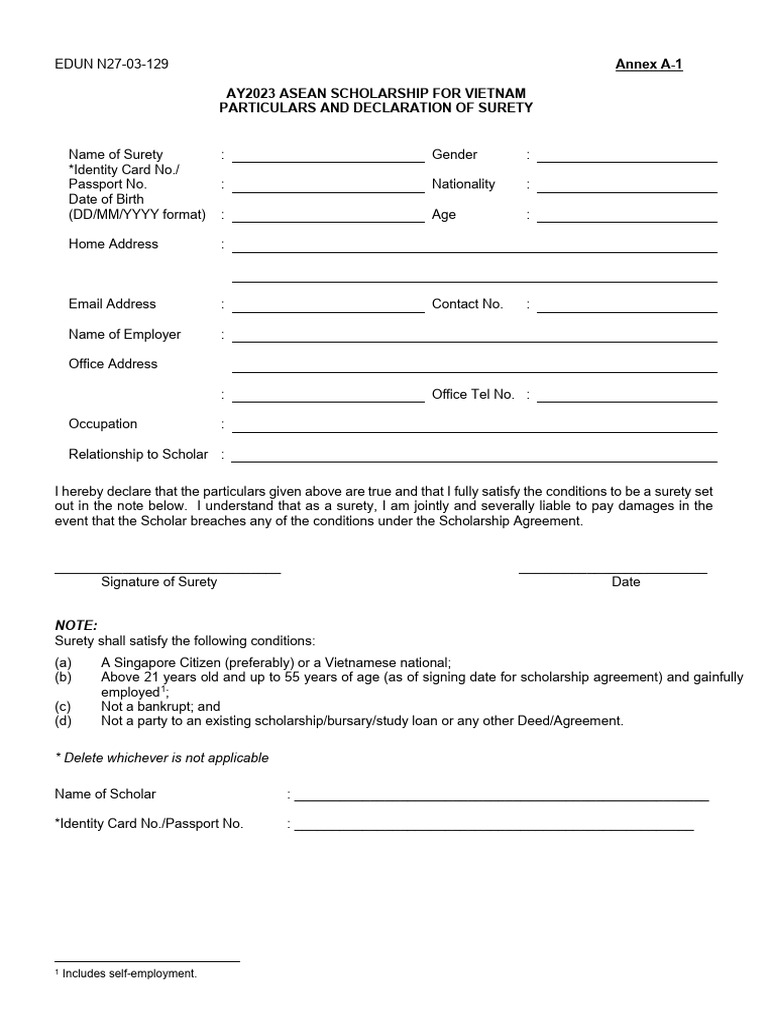 B. ASEAN Annex A1-Particulars of Surety | PDF