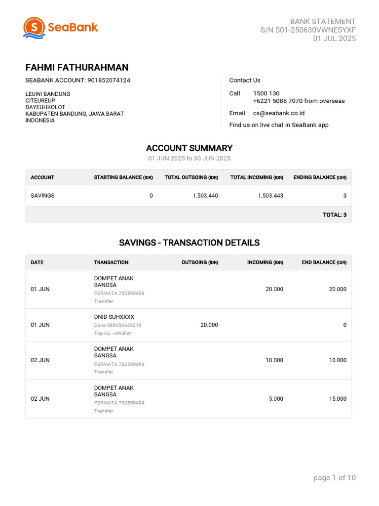 Seabank Statement 20250707 | PDF | Corporate Jargon | Money