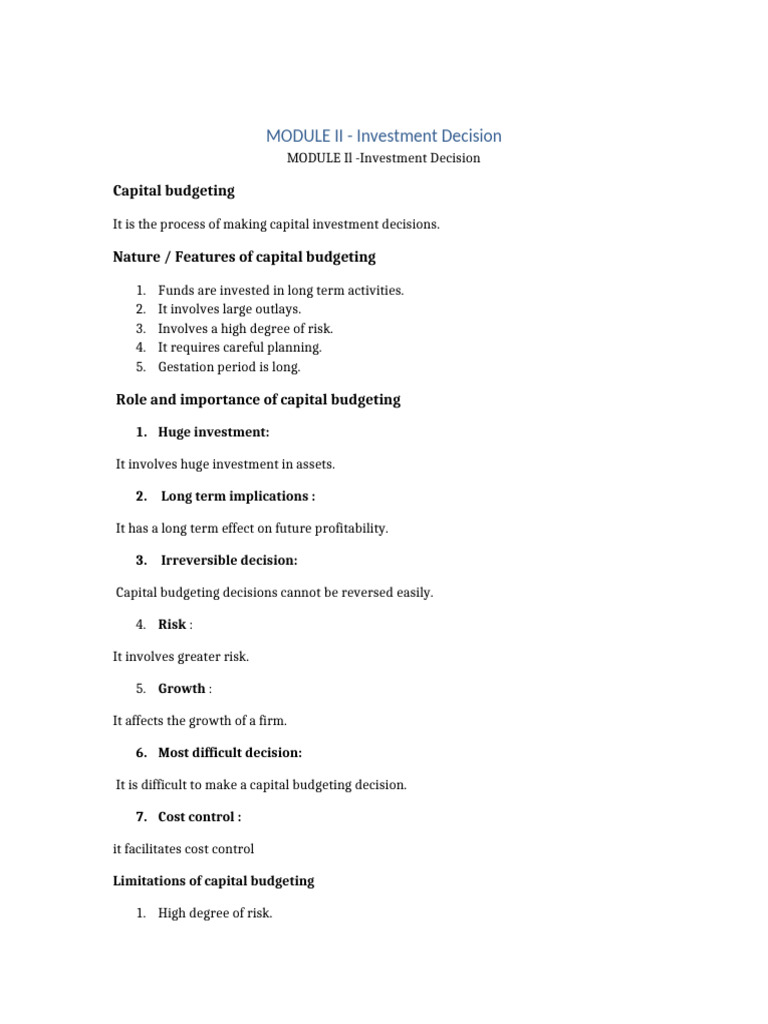 Capital Budgeting: Investment Decisions Guide | PDF | Net Present Value ...
