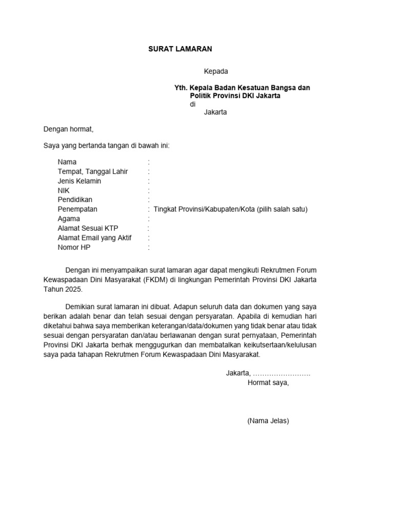 Format Surat Lamaran FKDM | PDF