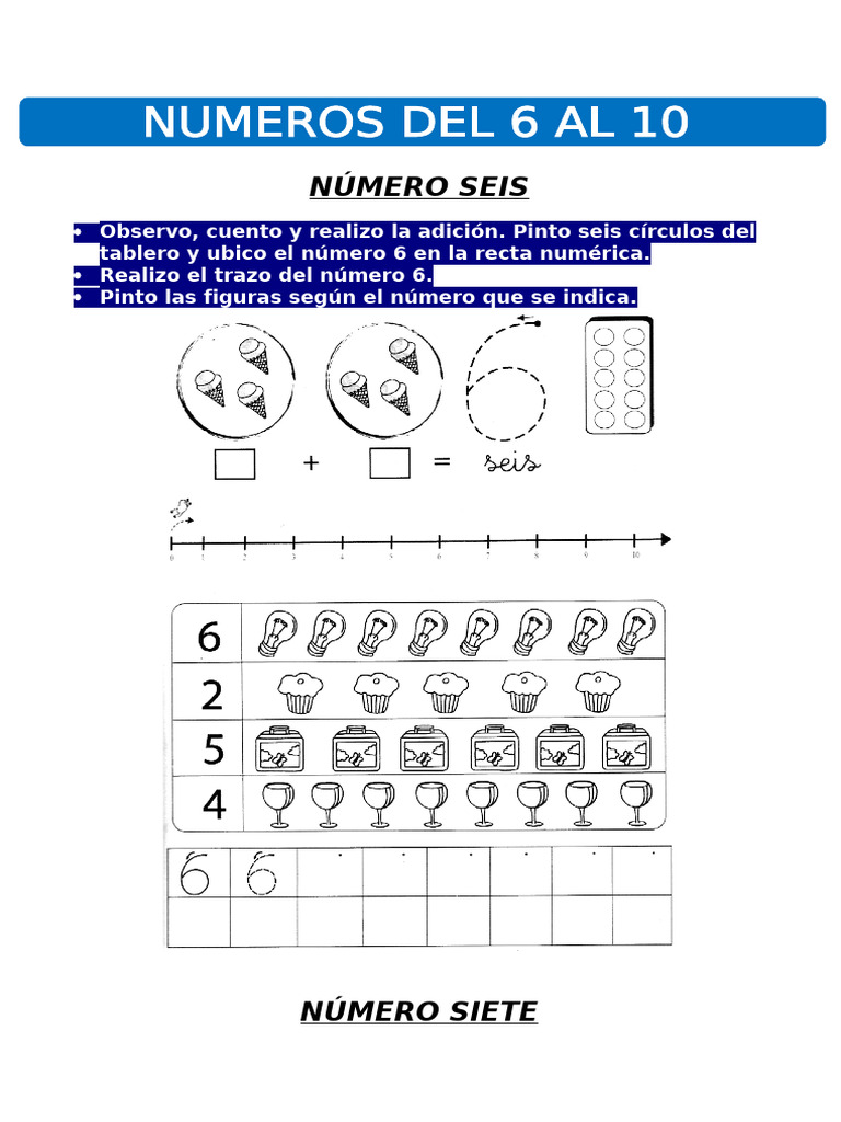 Grafomotricidad: Números 6 a 10 | PDF