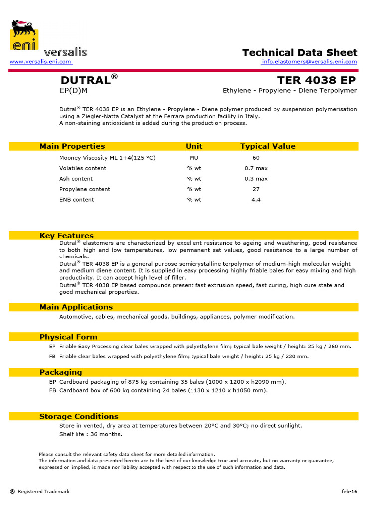 Tds Dutral Ter 4038 Epdm | PDF | Physical Sciences | Organic Polymers