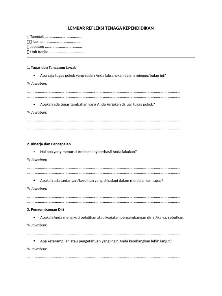 Lembar Refleksi Tenaga Kependidikan | PDF