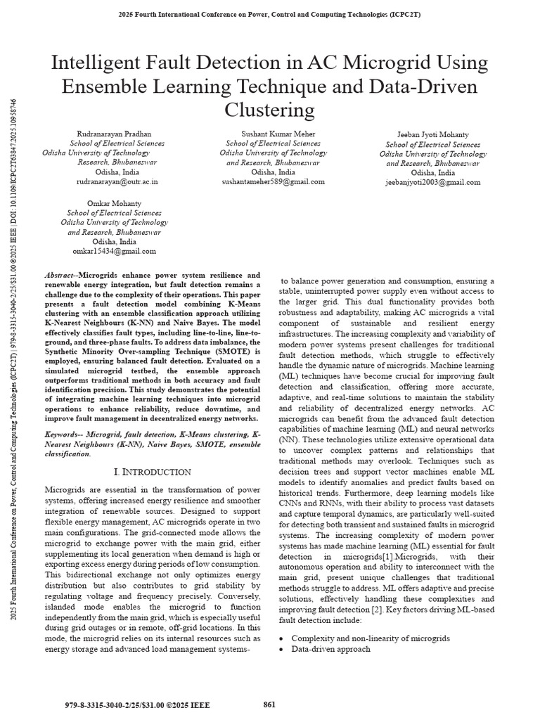 Intelligent Fault Detection in AC Microgrid Using Ensemble Learning Technique and Data-Driven ...