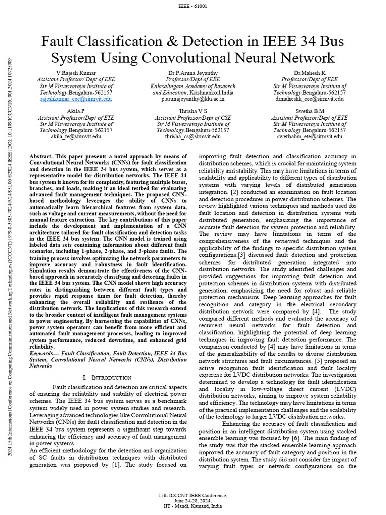 CNN-Based Fault Detection in IEEE 34 Bus | PDF | Wavelet | Applied ...