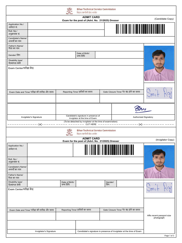 Smit Raj Admit Card | PDF