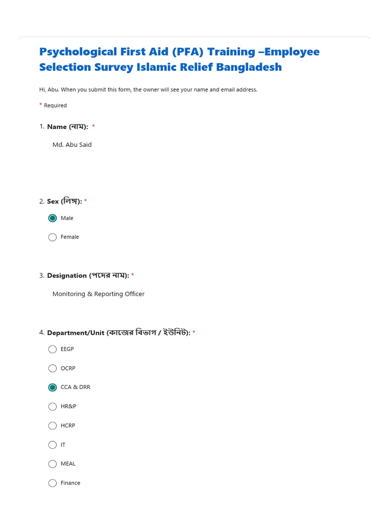 Psychological First Aid (PFA) Training - Employee Selection Survey ...