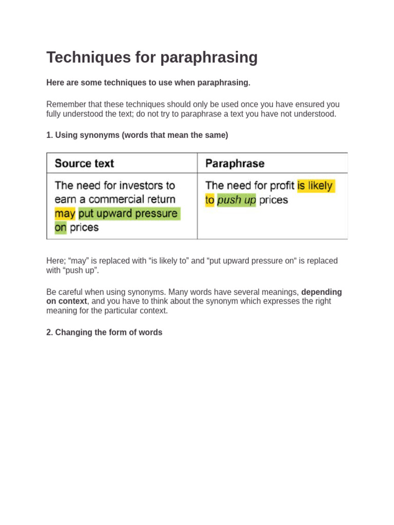 Techniques of Paraphrasing Eng | PDF