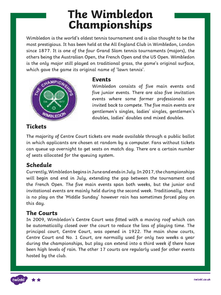 Y5 Reading Comprehension Wimbledon | PDF