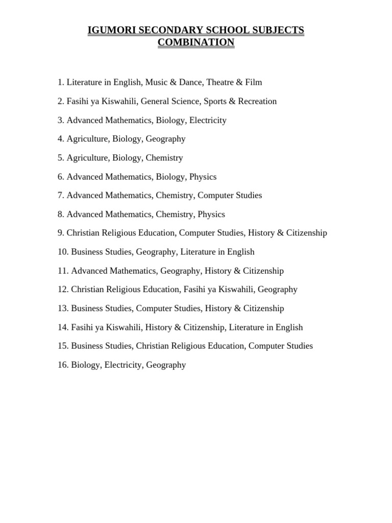 Selected Subject Combinations | PDF