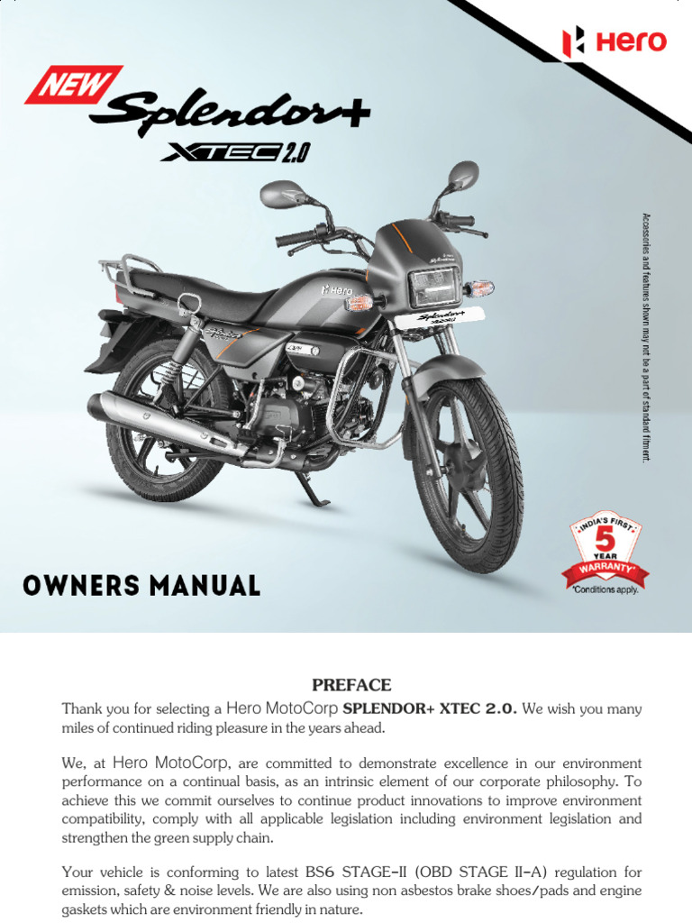 Hero Splendor+ XTEC 2.0 Owner's Manual | PDF | Fuel Economy In ...