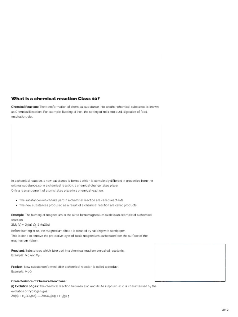 Class 10 Chemical Reactions Notes | PDF | Redox | Chemical Reactions
