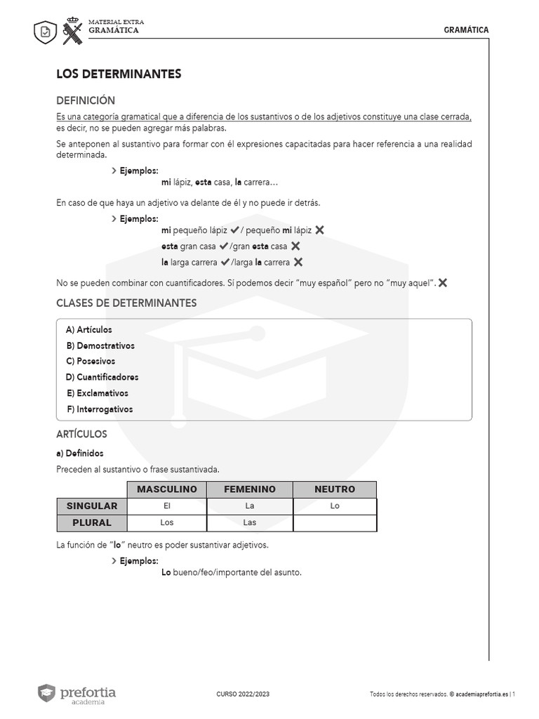 Gramatica Determinantes | PDF | Adjetivo | Sustantivo