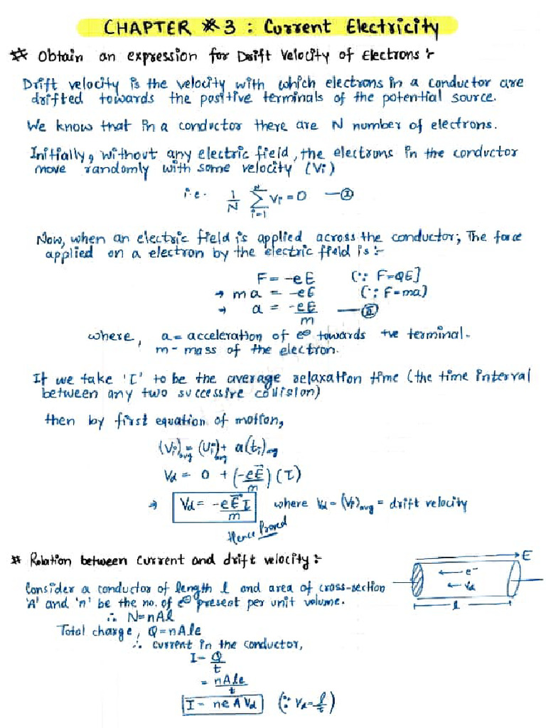 Derivations Ch3 Current Electricity | PDF | Velocity | Quantity