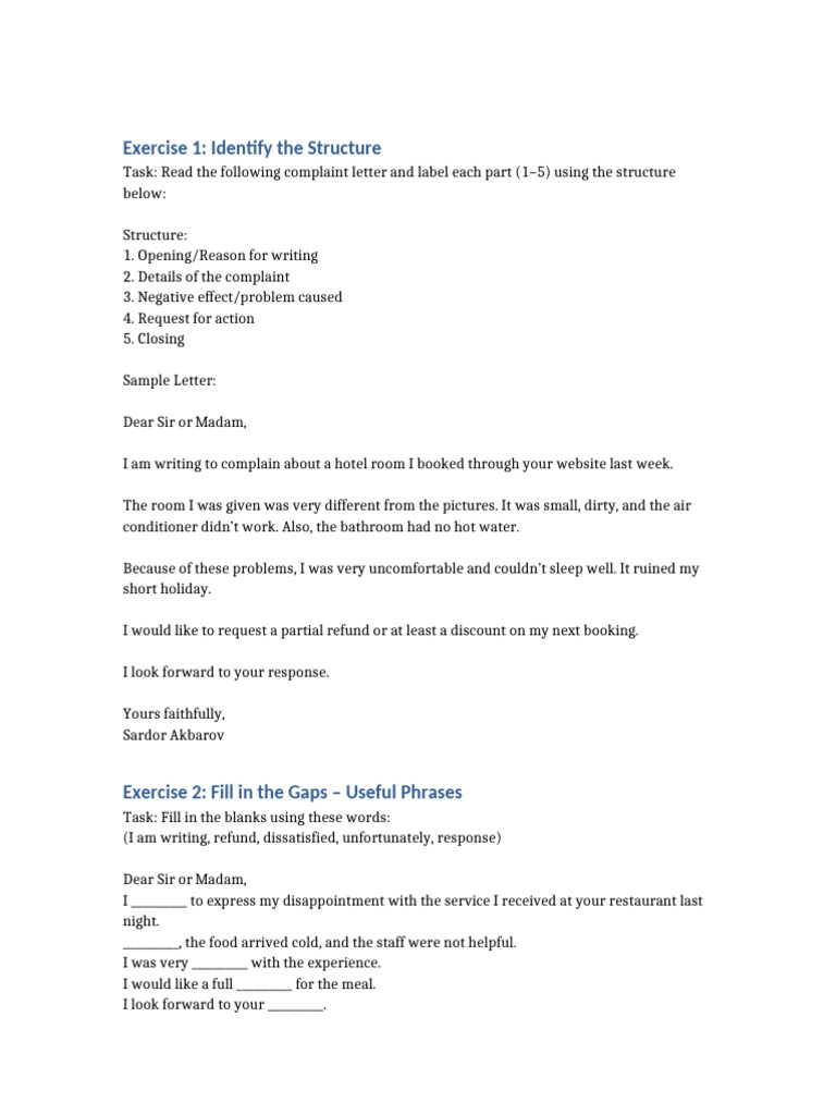 Complaint Letter Exercises | PDF
