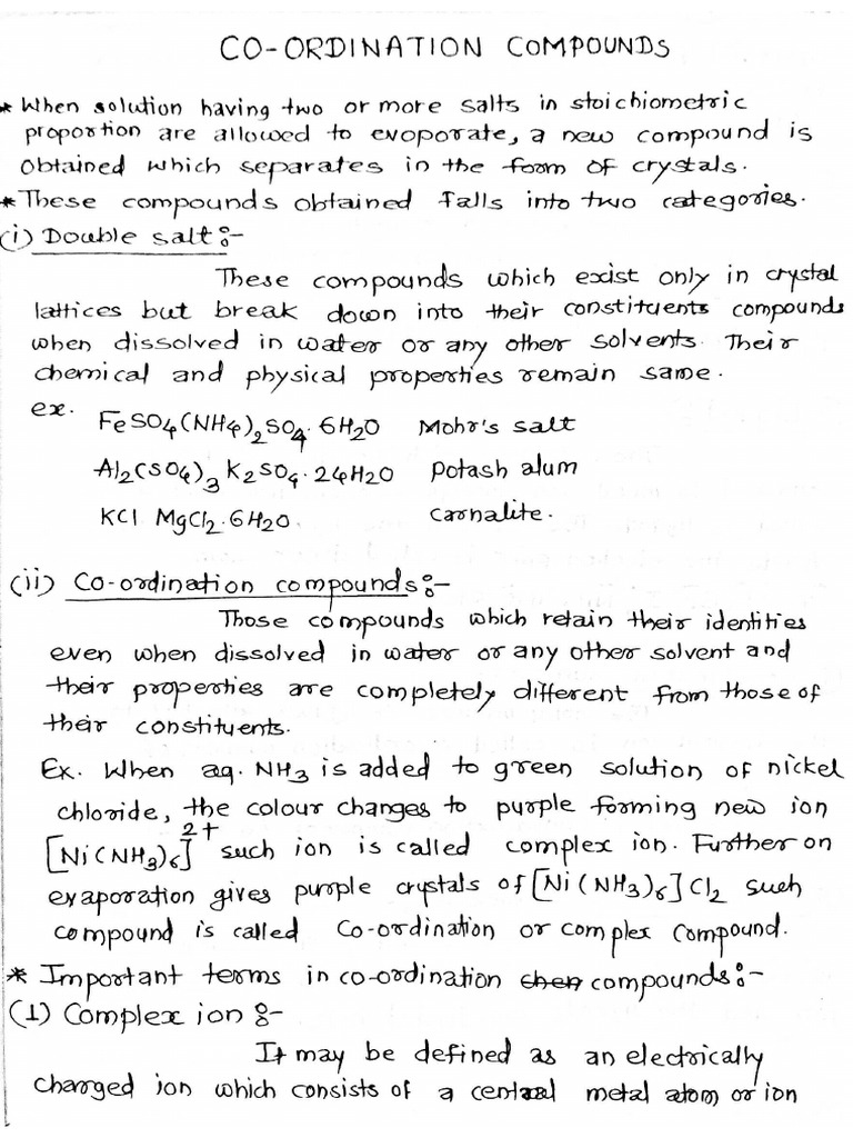 Coordination Compounds Handwritten Notes | PDF