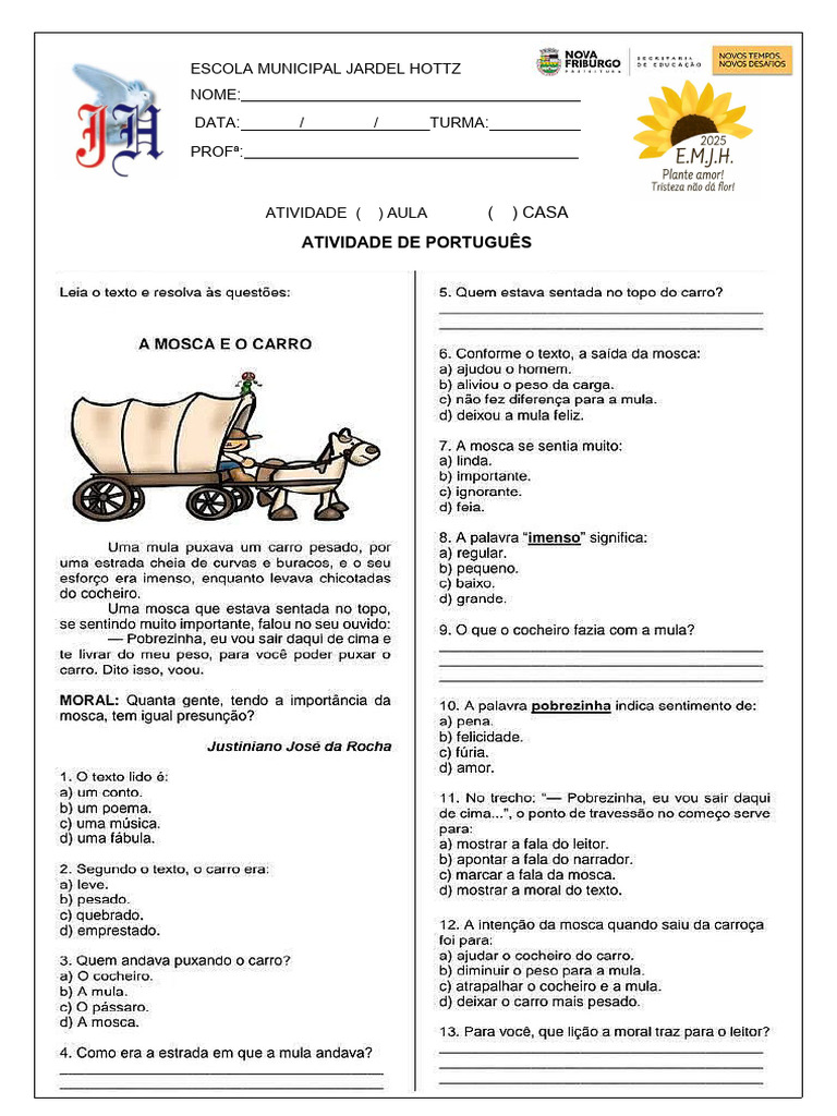 Atividade Texto A Mosca e o Carro. | PDF