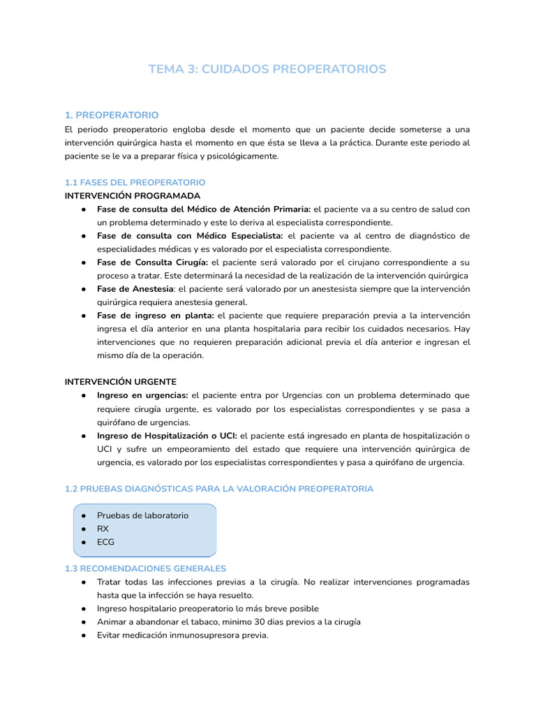 Tema 3 - Cuidados Preoperatorios | PDF | Cirugía | Benzodiazepinas