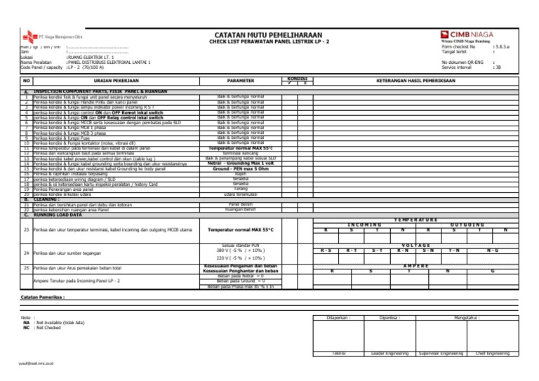Checklist Inspeksi Panel Listrik 3B | PDF